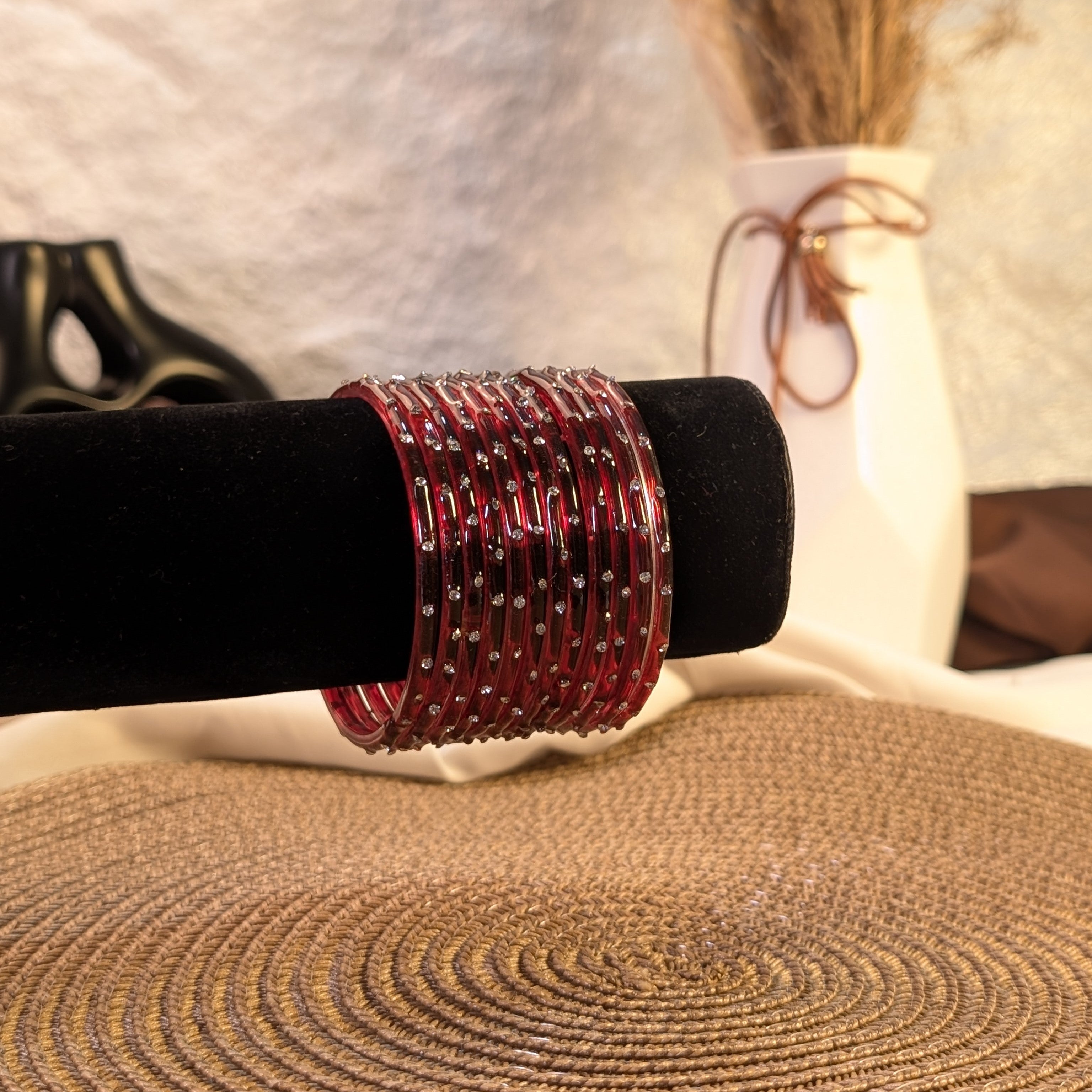 maroon crystal glass bangles – Aurovajewells